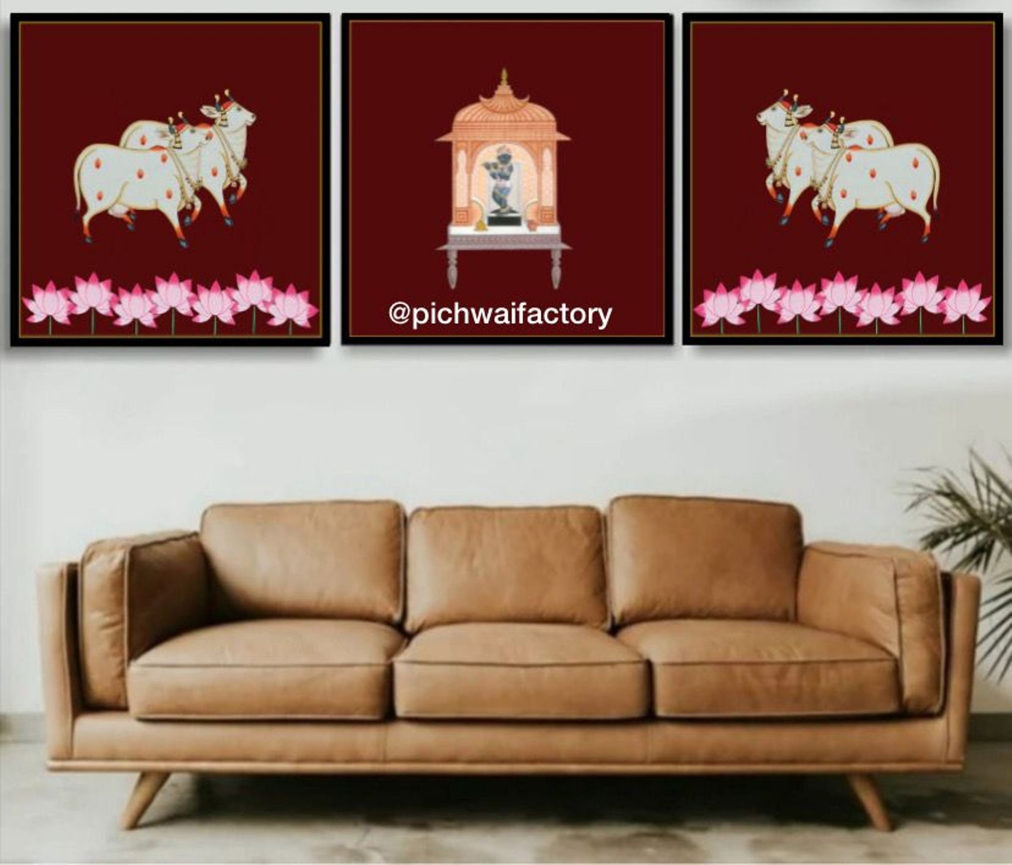 Art & Collectibles Set of 3 Pichwai painting of shrinathji with cows ...