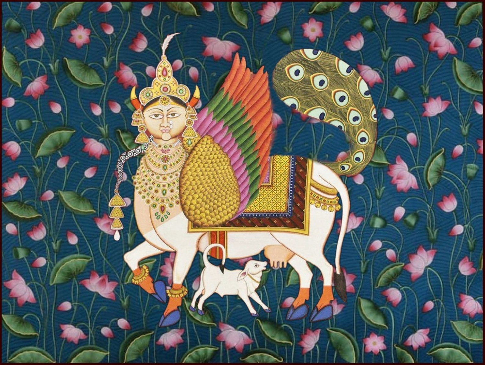 Buy Pichwai Painting Kamdhenu Cow Painting Indian Art on Cloth Online ...