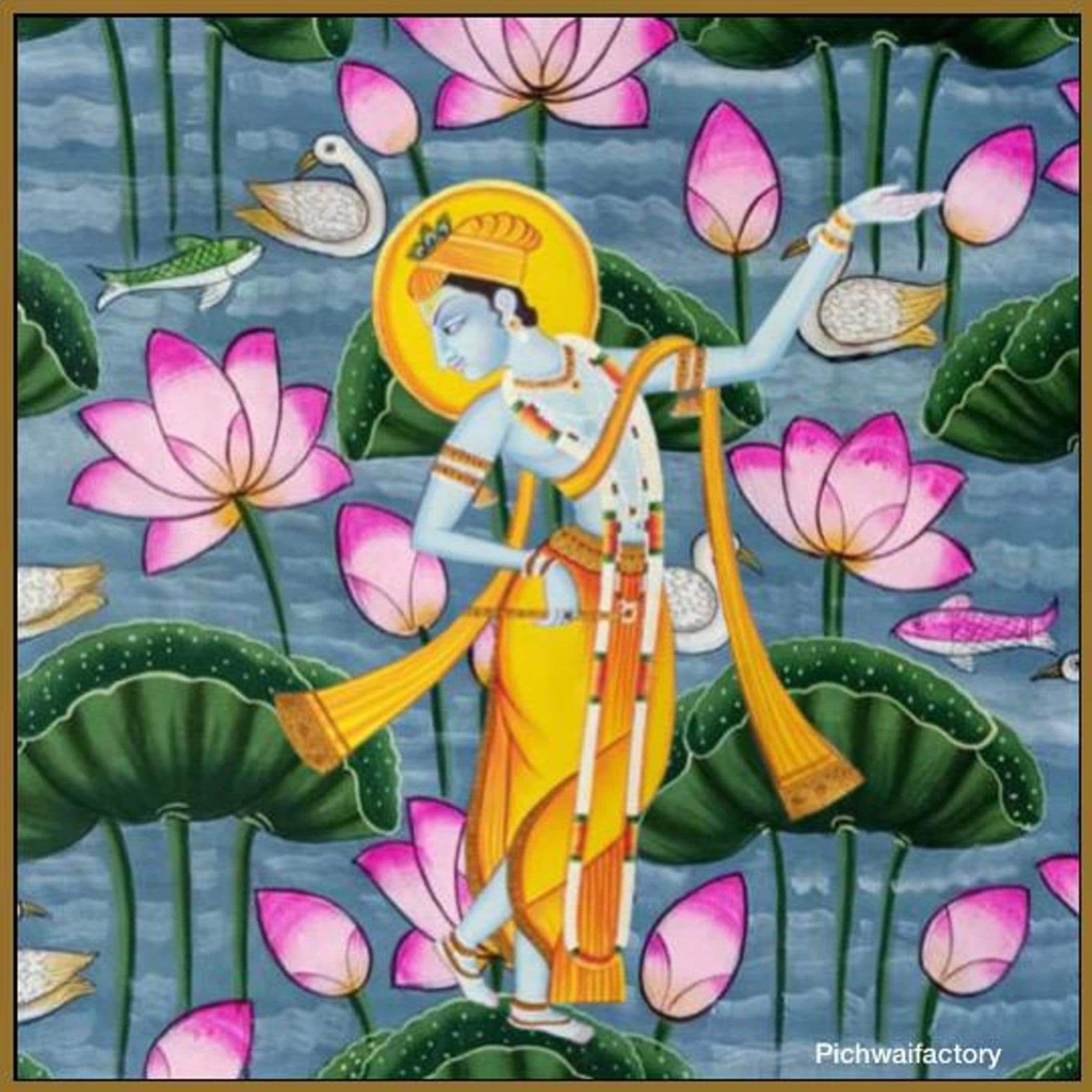Pichwai Painting of Krishna Hand Painted Artwork Wall Decor Dancing ...