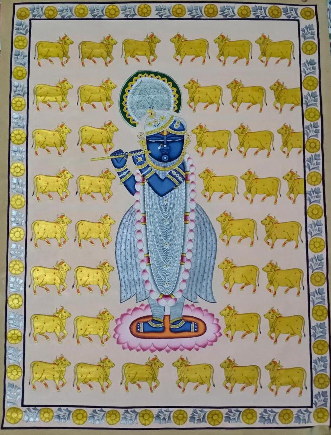 Shrinathji Pichwai Painting Gold Work Indian Art Home Decor - Etsy