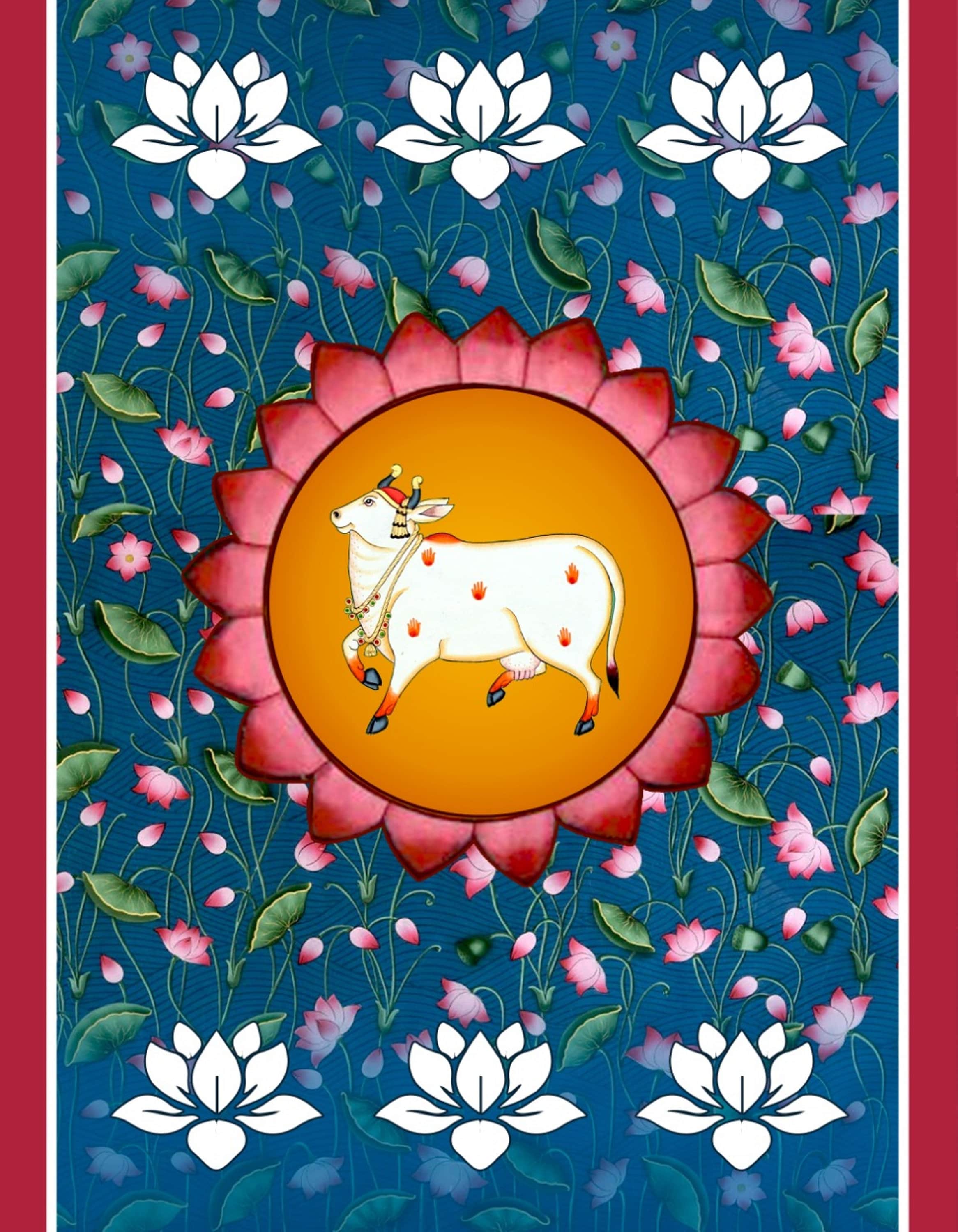 Pichwai Painting Set of 4 Decorative Spring Series Hand Painted Collage ...