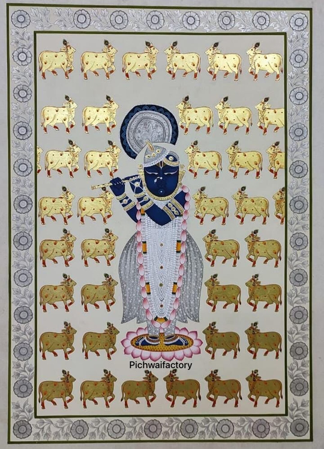 Pichwai Painting Darshan of Shrinathji Real Gold Foil Work Hand Painted ...