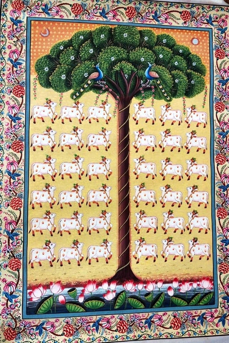 Pichwai Painting of Cows With Tree Hand Painted Decorative Artwork - Etsy