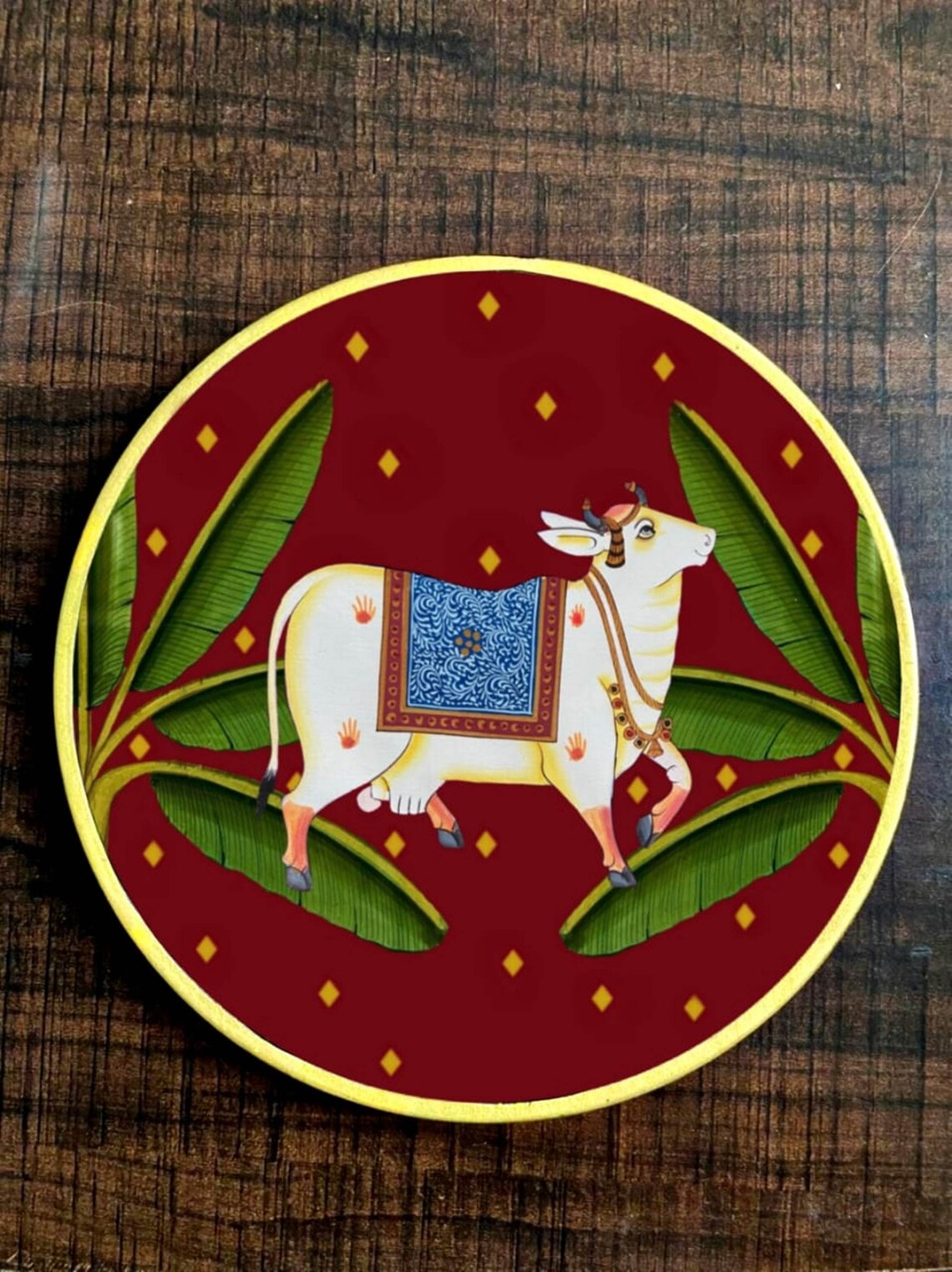 Wooden Pichwai Wall Plate Hand Painted Wooden Plate Home - Etsy