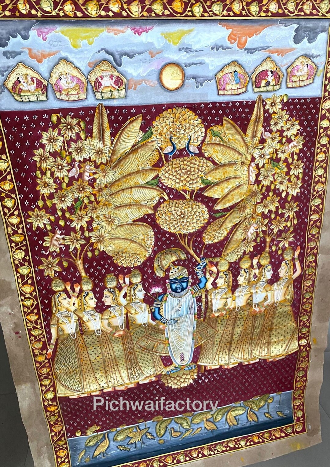 Pichwai Painting Darshan of Shrinathji Real Gold Foil Work Hand Painted ...