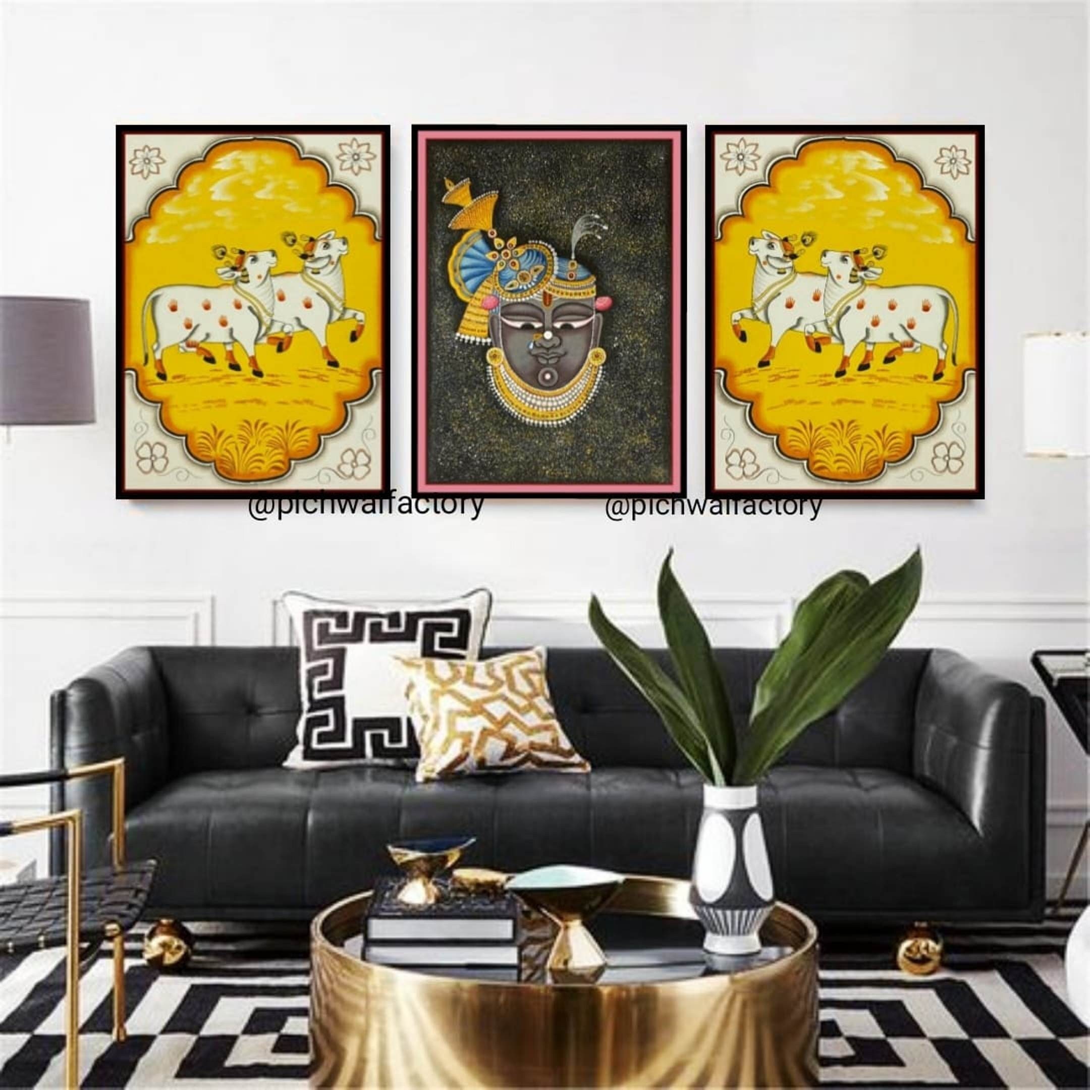 Set of 3 Shrinathji Pichwai Painting Cows Pichvai Painting Indian Art ...