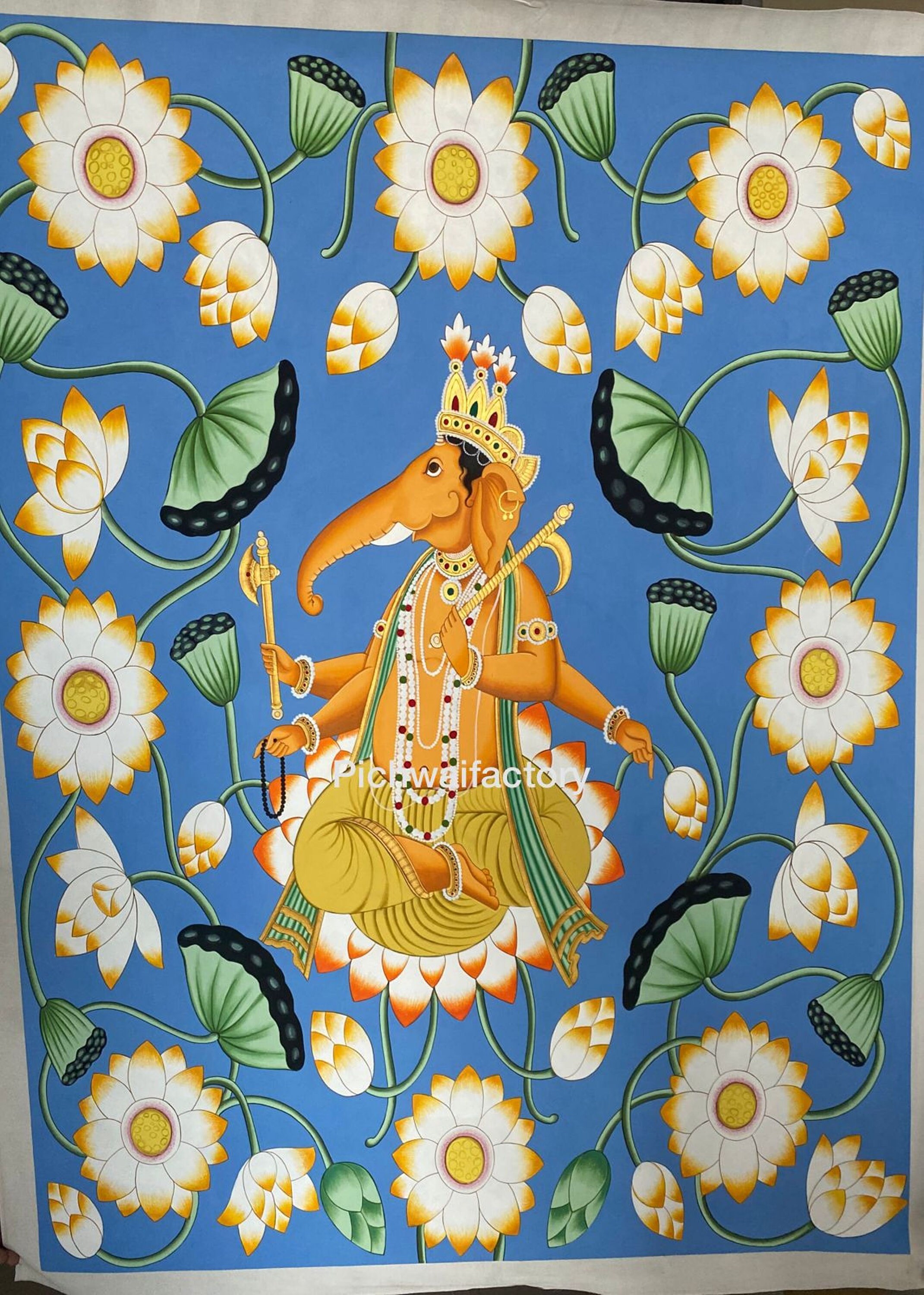 Pichwai Painting of Lord Ganesha Beautiful Kamal Talai Hand - Etsy Canada