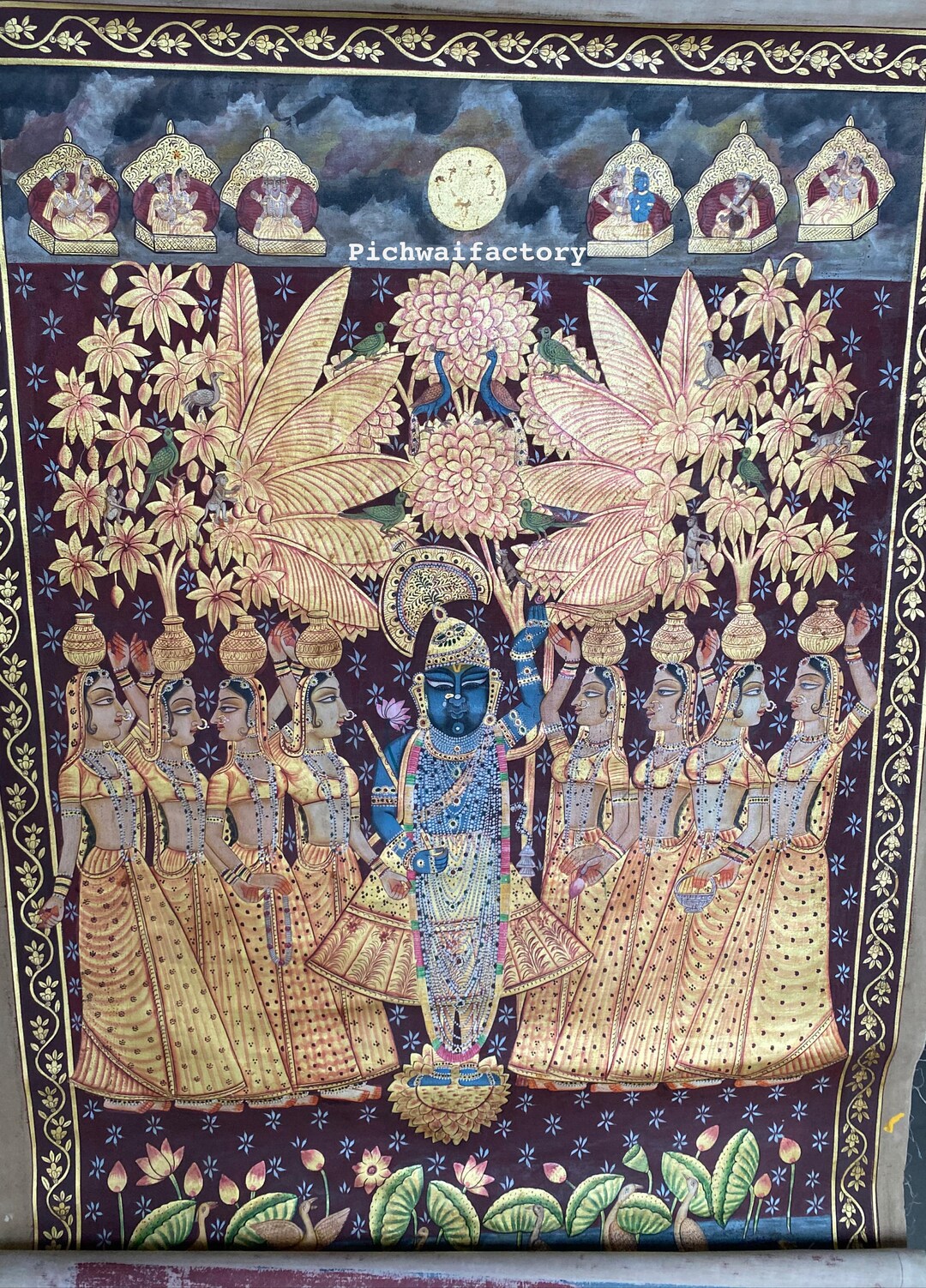 Pichwai Painting Darshan of Shrinathji Real Gold Foil Work Hand Painted ...