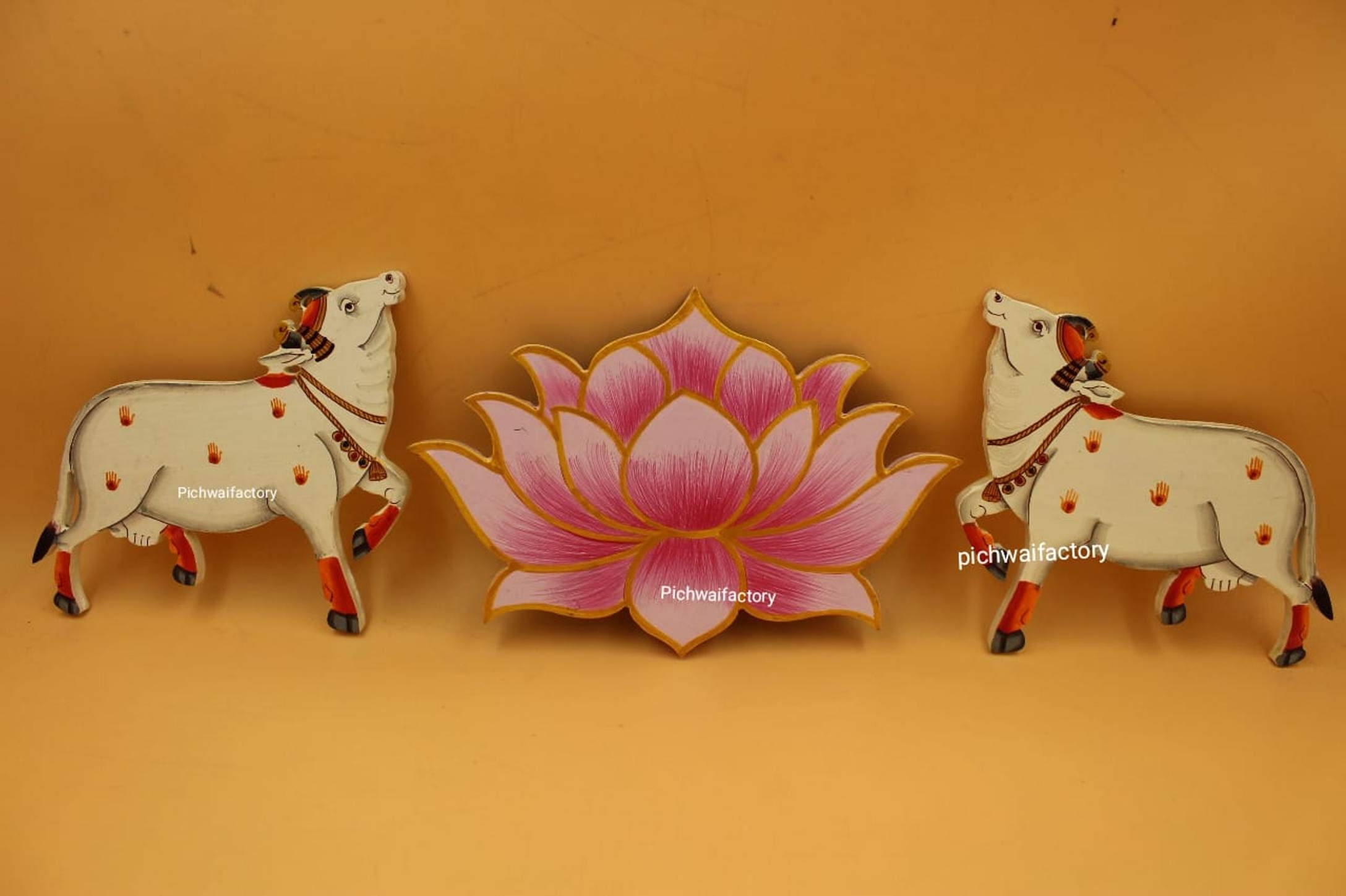 Set of 3 Pichwai Painting Cow Lotus Cutouts Hand Painted Cutouts Home ...