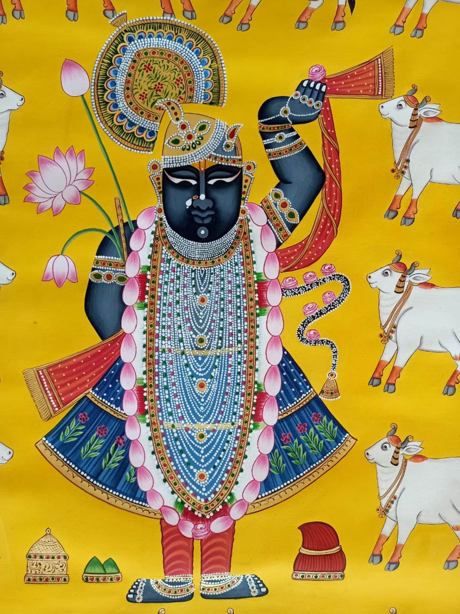 Pichwai Painting Darshan of Shrinathji With Cows Hand Painted | Etsy