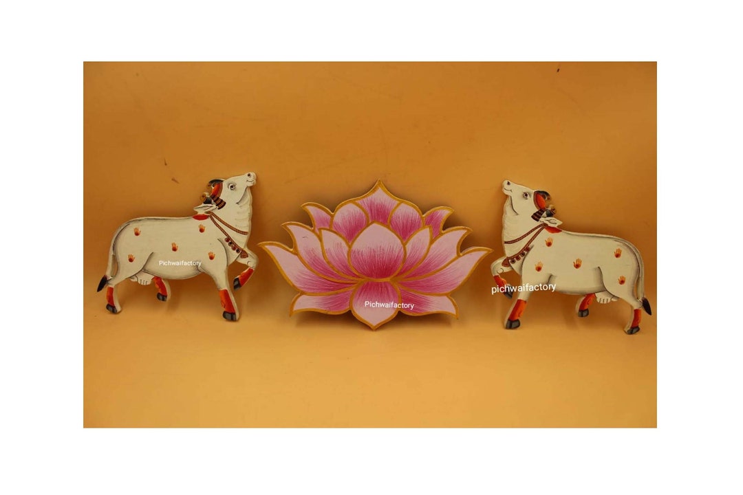 Set of 3 Pichwai Painting Cow Lotus Cutouts Hand Painted Cutouts Home ...