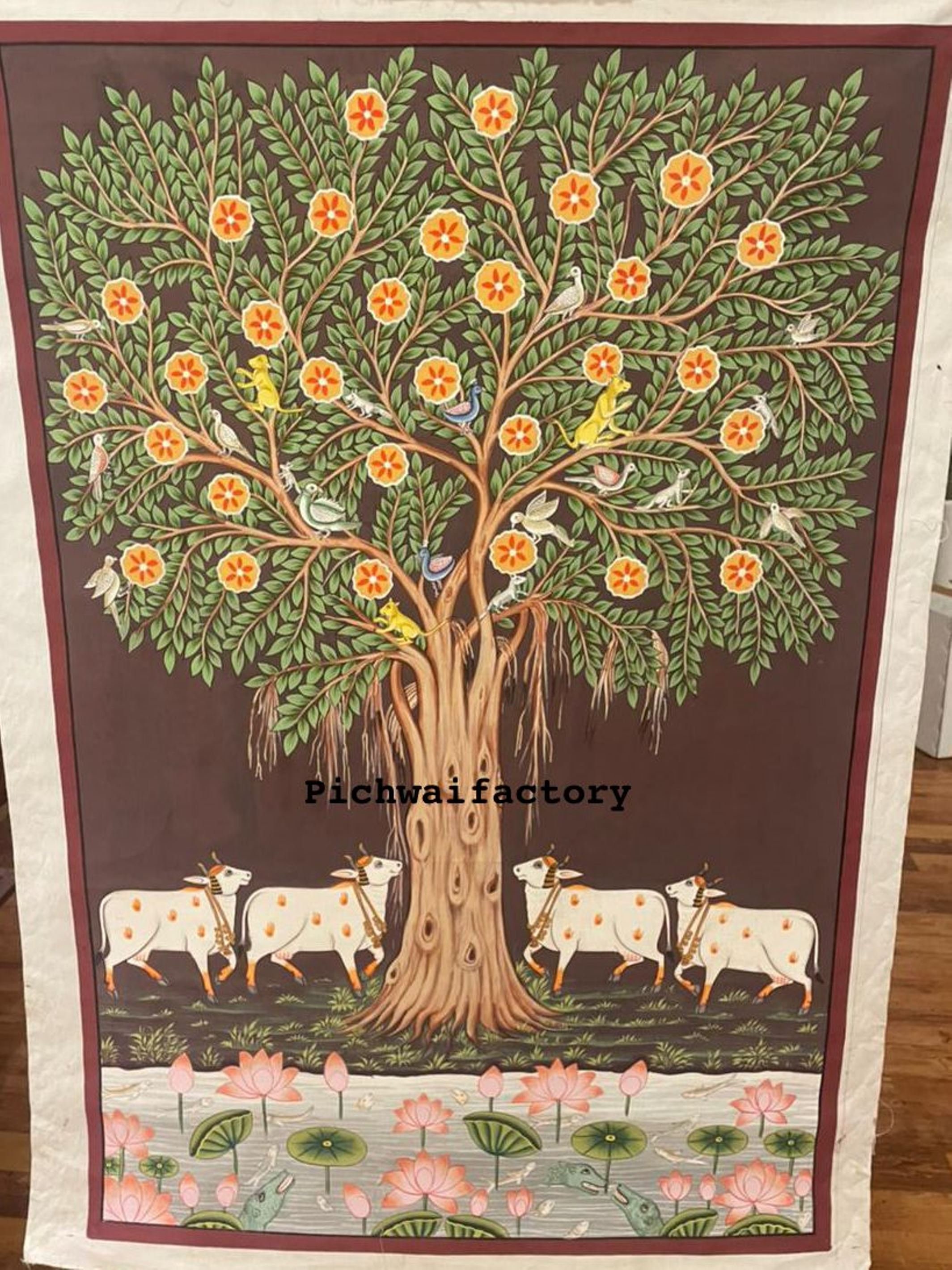 Life of Tree Painting Pichwai Painting Hand Painted on Cloth - Etsy