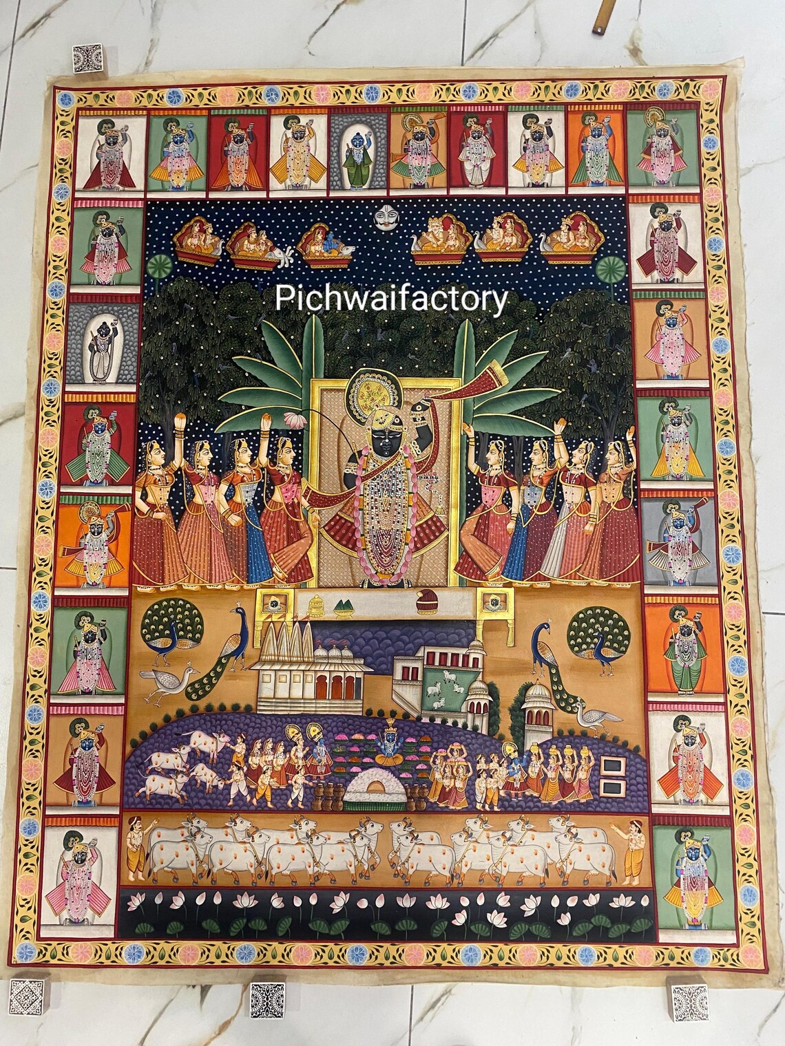 Shrinathji Pichwai Painting: Hand-painted Indian Art With 24K Gold ...