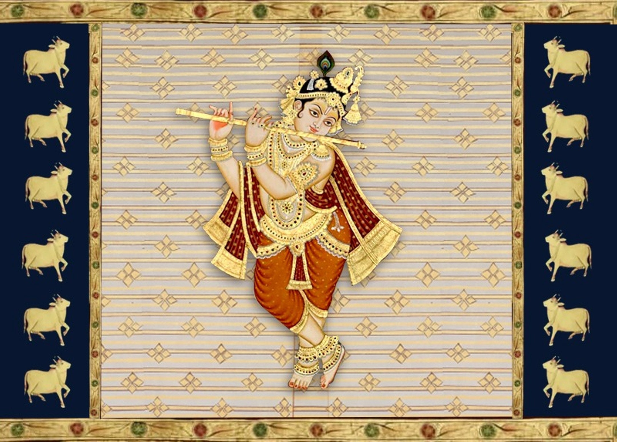 Pichwai Painting of Krishna Love With Cows Decorative Wall Painting ...