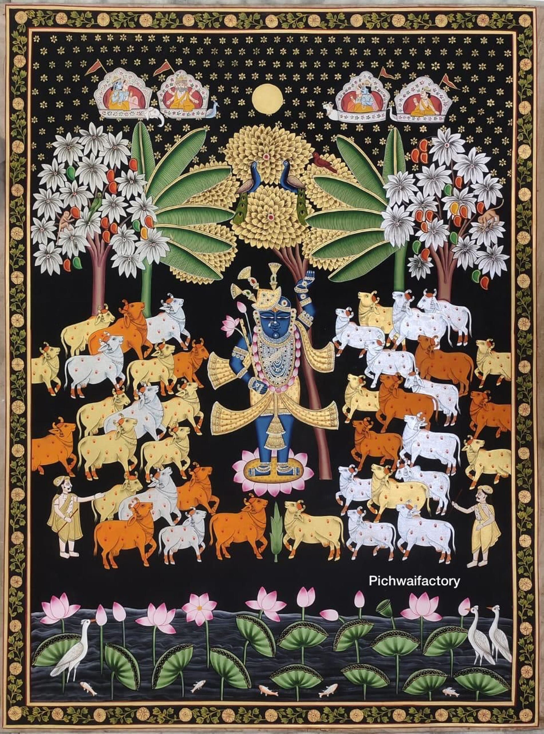 Pichwai Painting Shreenathji Darshan With Cows Indian Art Hand - Etsy