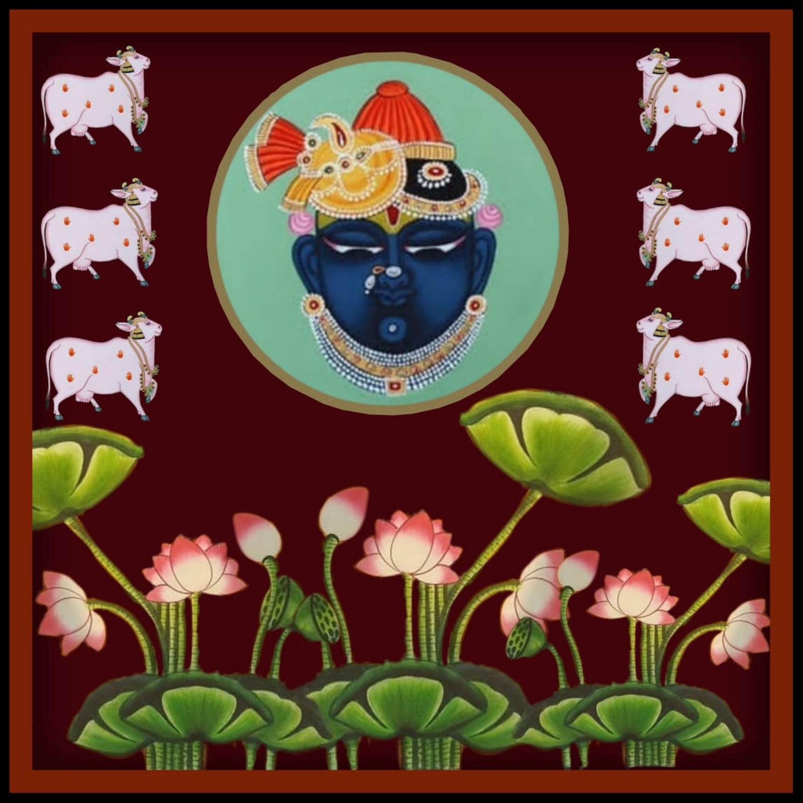 Pichwai Painting Kamal Talai With Beautiful Cows Colorful - Etsy India