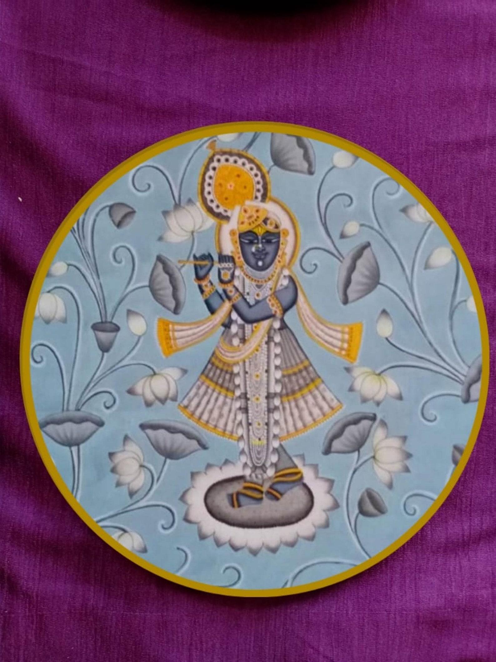 Wooden Plates Lord Krishna Painting on Wall Hanging decorative | Etsy