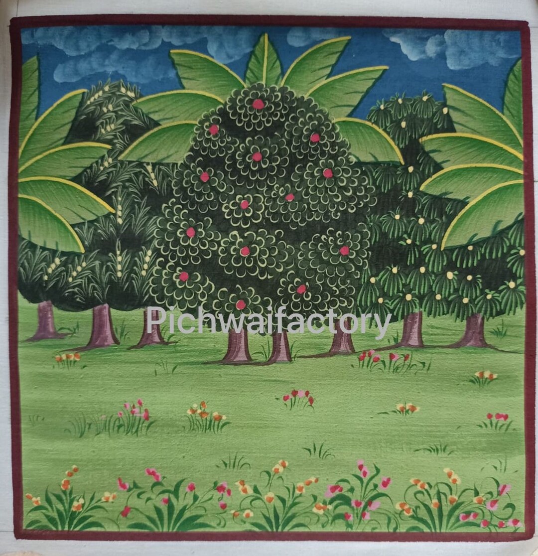 Pichwai Painting Pichvai Trees Background Hand Painted Trees Painting ...