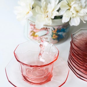 Antique Peachy-pink Depression Glass Decagon Cup & Saucer Set by the ...