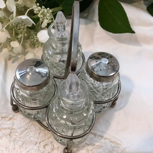 4 Piece Crystal Cruet Set in a Silver Caddy | Etsy