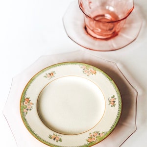 Antique Peachy-pink Depression Glass Decagon Cup & Saucer Set by the ...