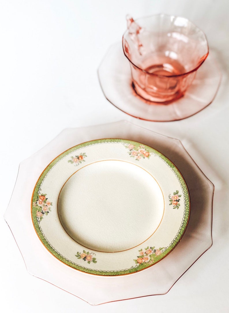 Antique Peachy-pink Depression Glass Decagon Cup & Saucer Set | Etsy
