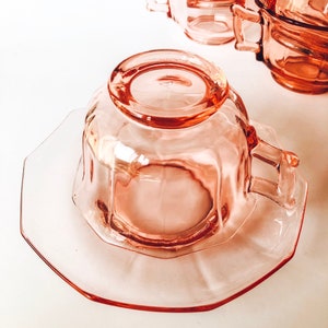 Antique Peachy-pink Depression Glass Decagon Cup & Saucer Set by the ...