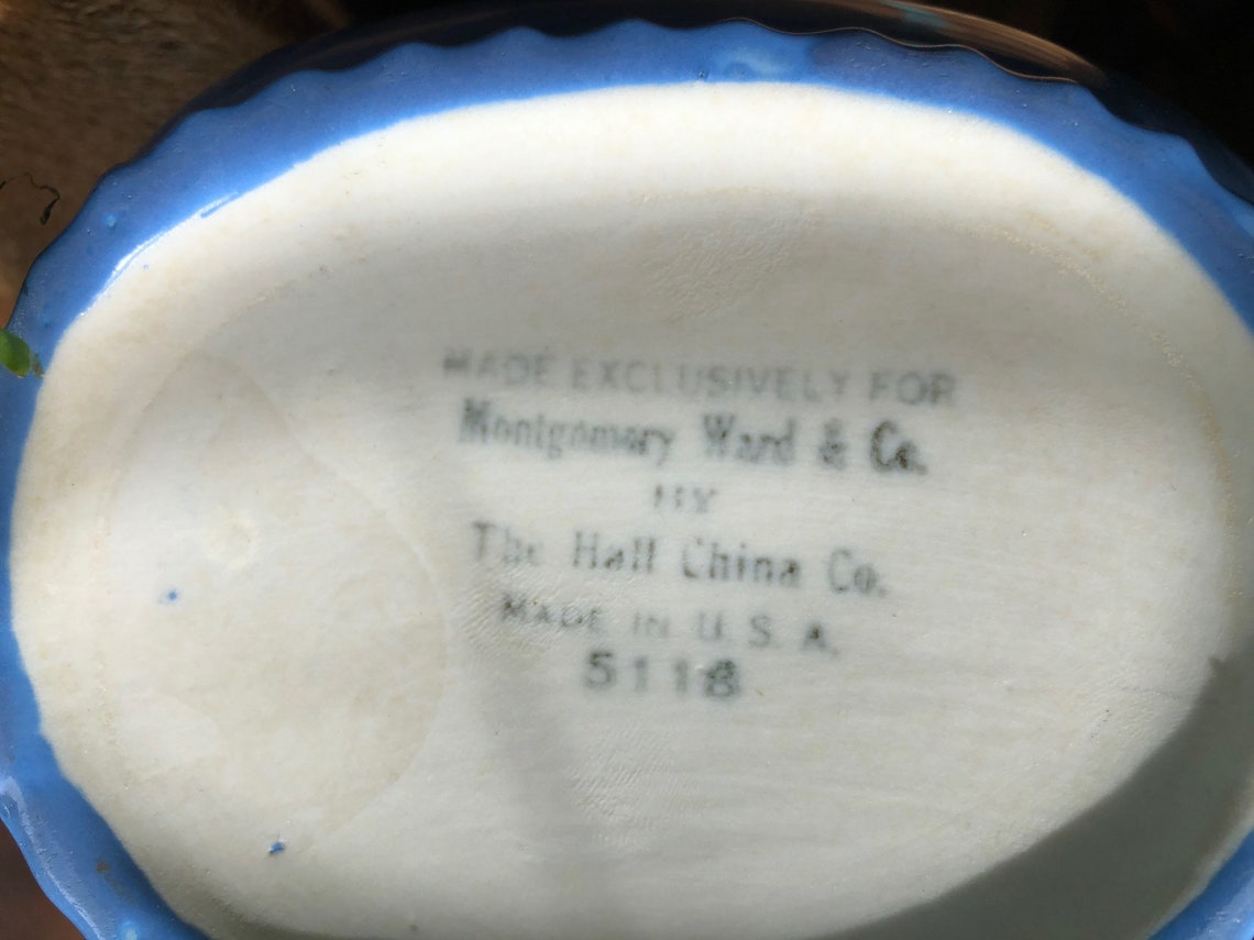 Vintage Blue Hall China Pitcher ~ Marked 5118 for the Montgomary Ward ...