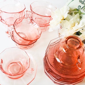 Antique Peachy-pink Depression Glass Decagon Cup & Saucer Set by the ...