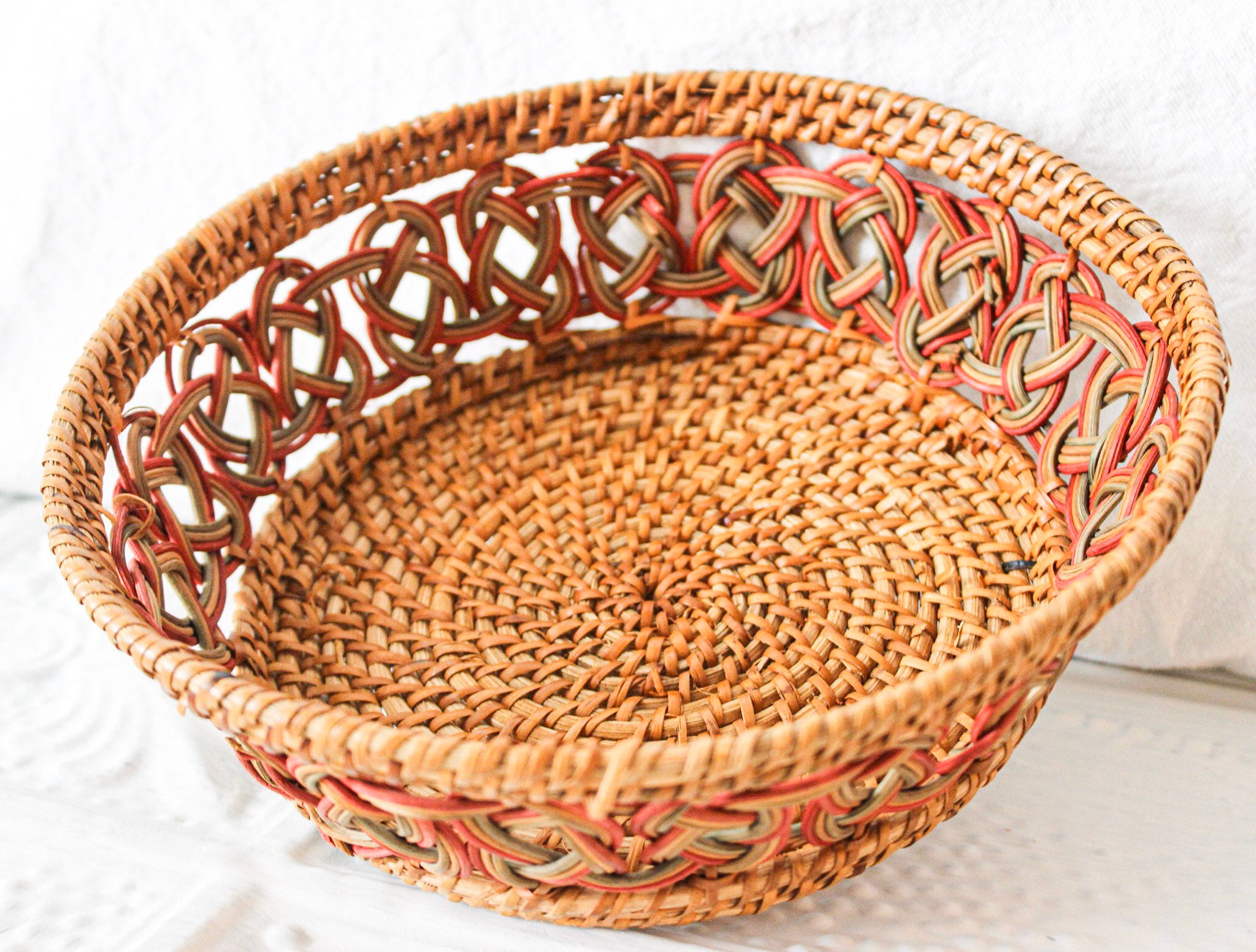 Beautiful Woven Green and Red Design Wicker Basket. Perfect | Etsy