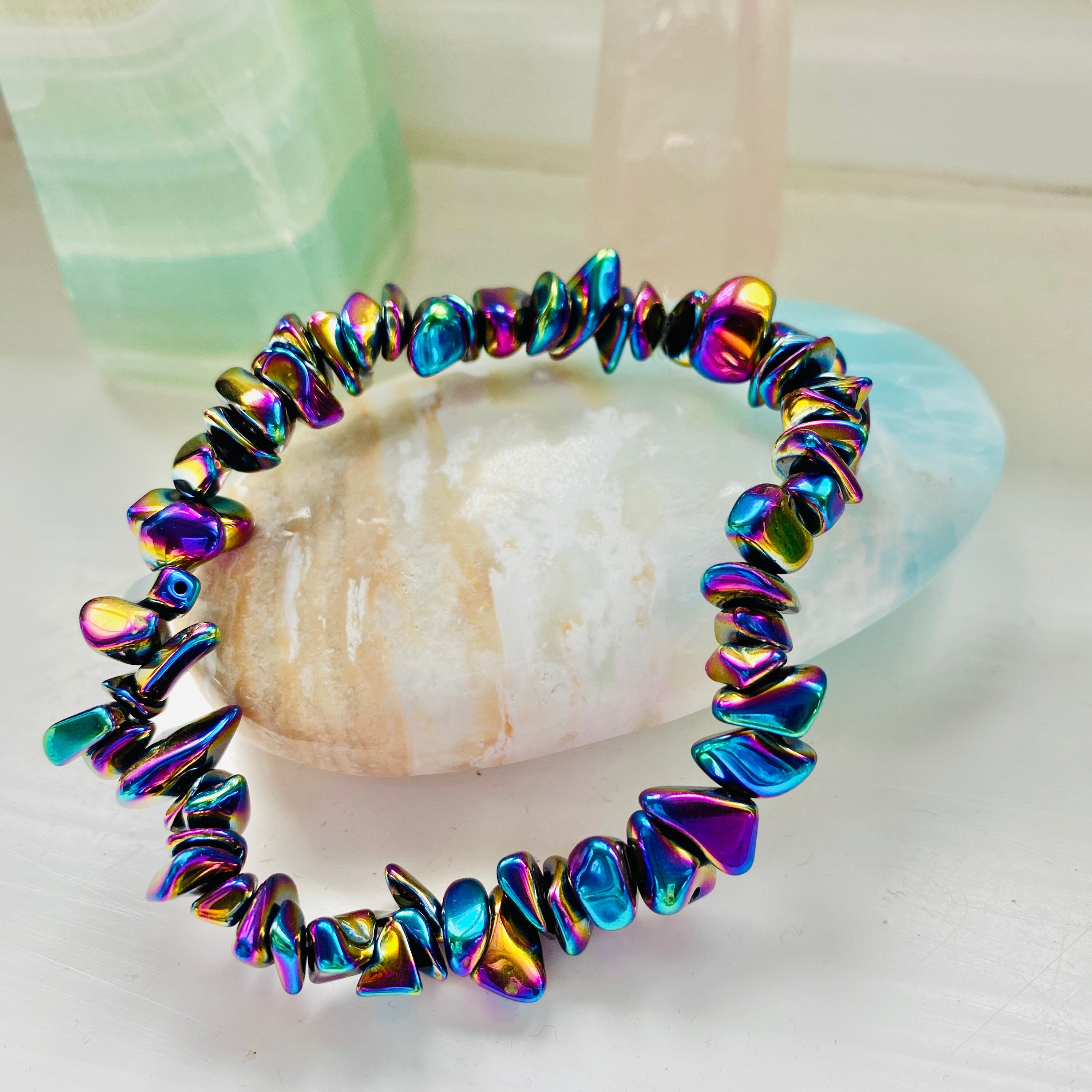 Rainbow Hematite Crystal Bracelet Dissolves Negativity Etsy
