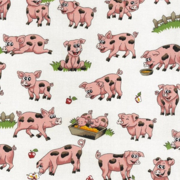 Pink Pig Faces Fabric by the Yard Pig Fabric Made to Order Fabric by ...
