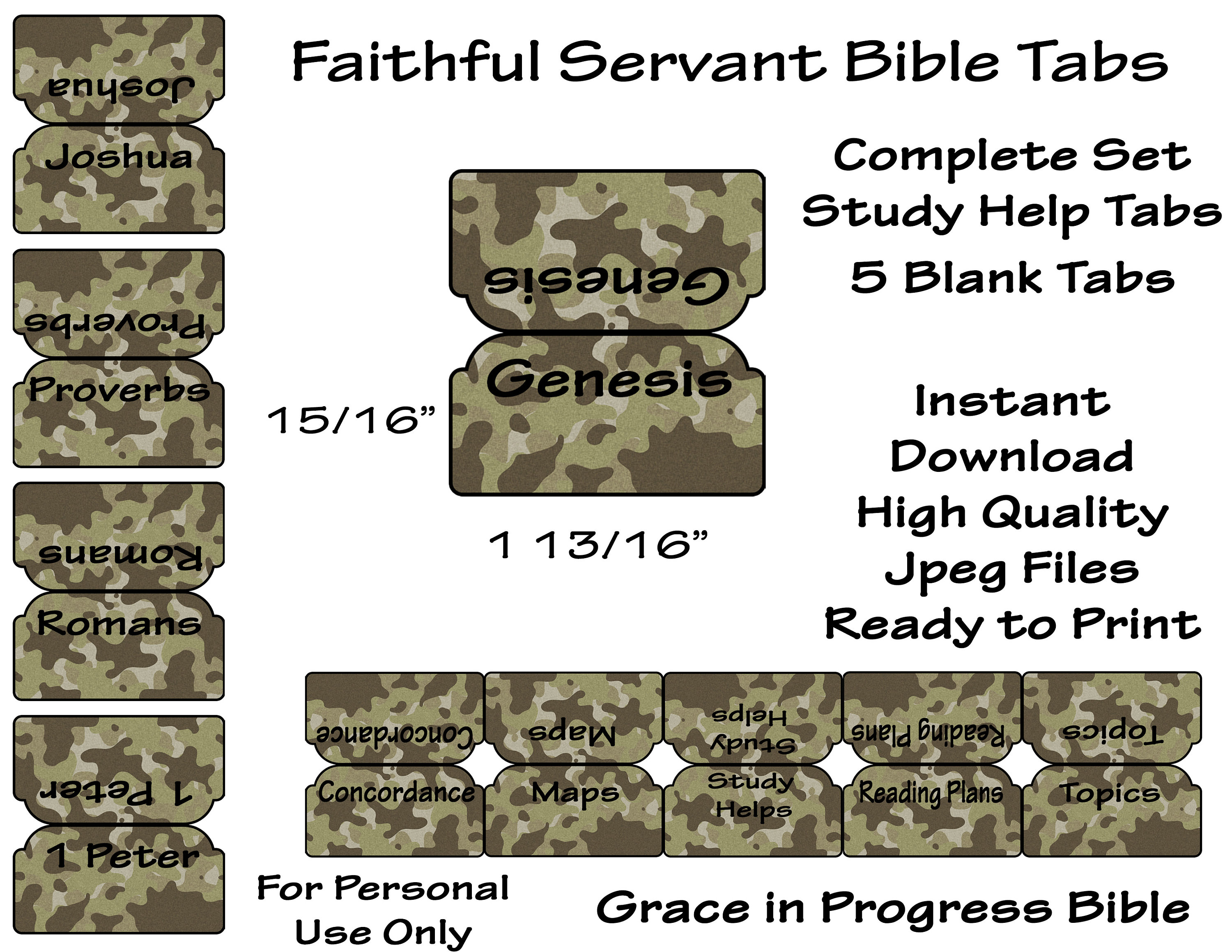 Hunting Bible Tabs, Camouflage Study Bible Tabs, Military Printable ...
