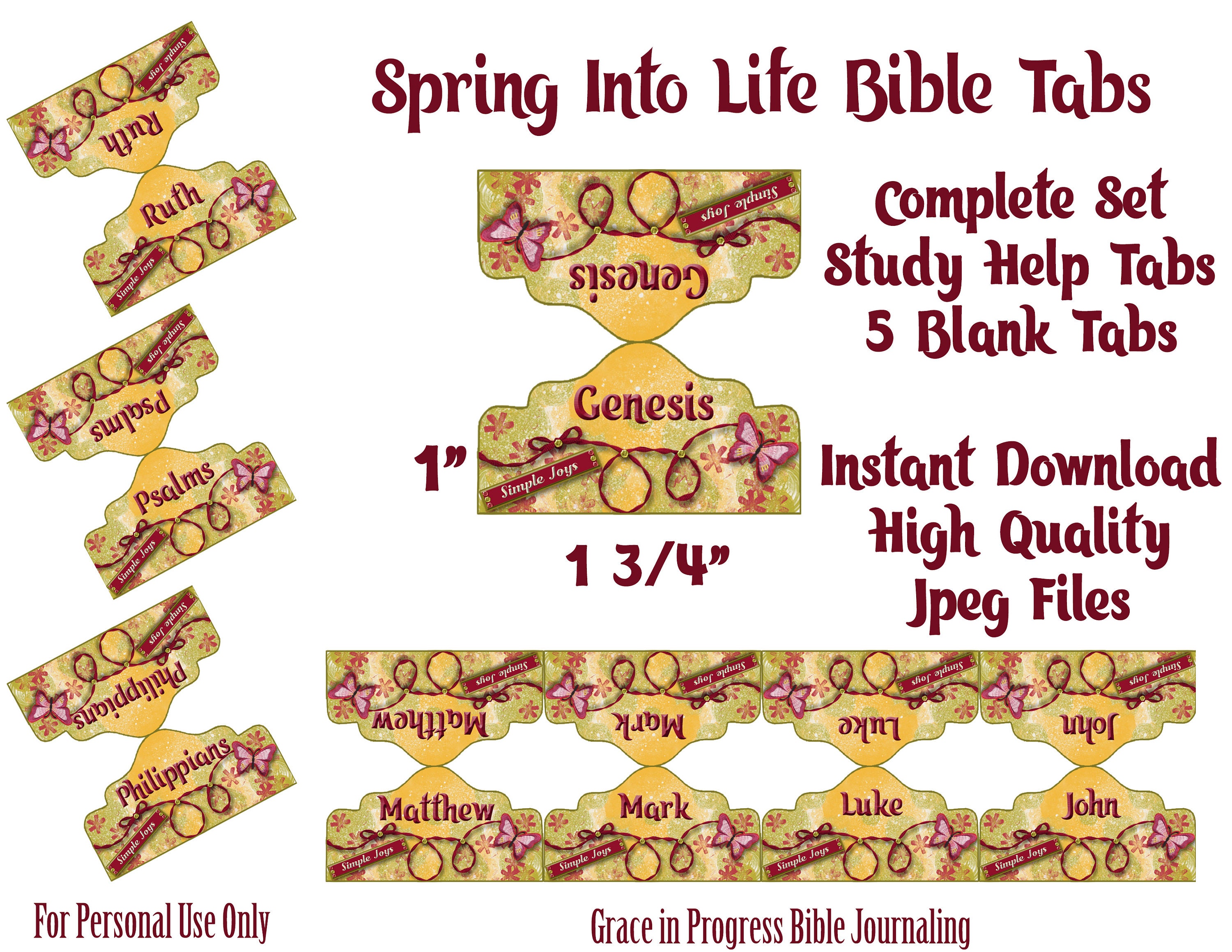 Mixed Media Bible Tabs, Women's Large Print Bible Tabs, 66 Books of the ...