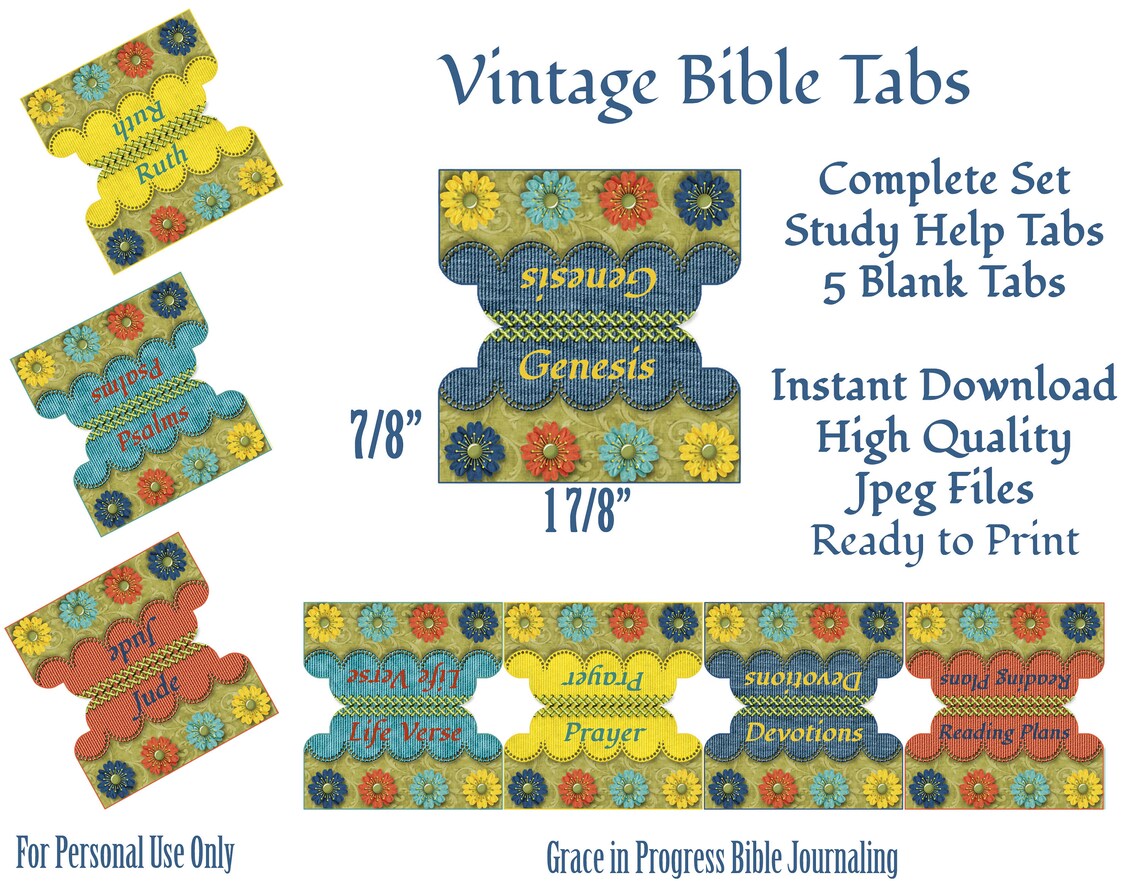 Vintage Bible Tabs, Women's Large Print Bible Tabs, 66 Books of the ...
