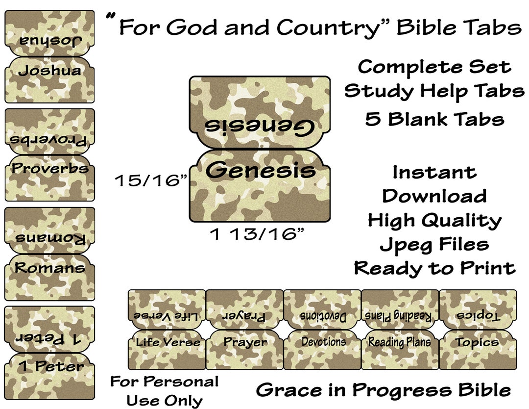 Camouflage Study Bible Tabs, Military Printable Bible Tabs, Men's Large ...
