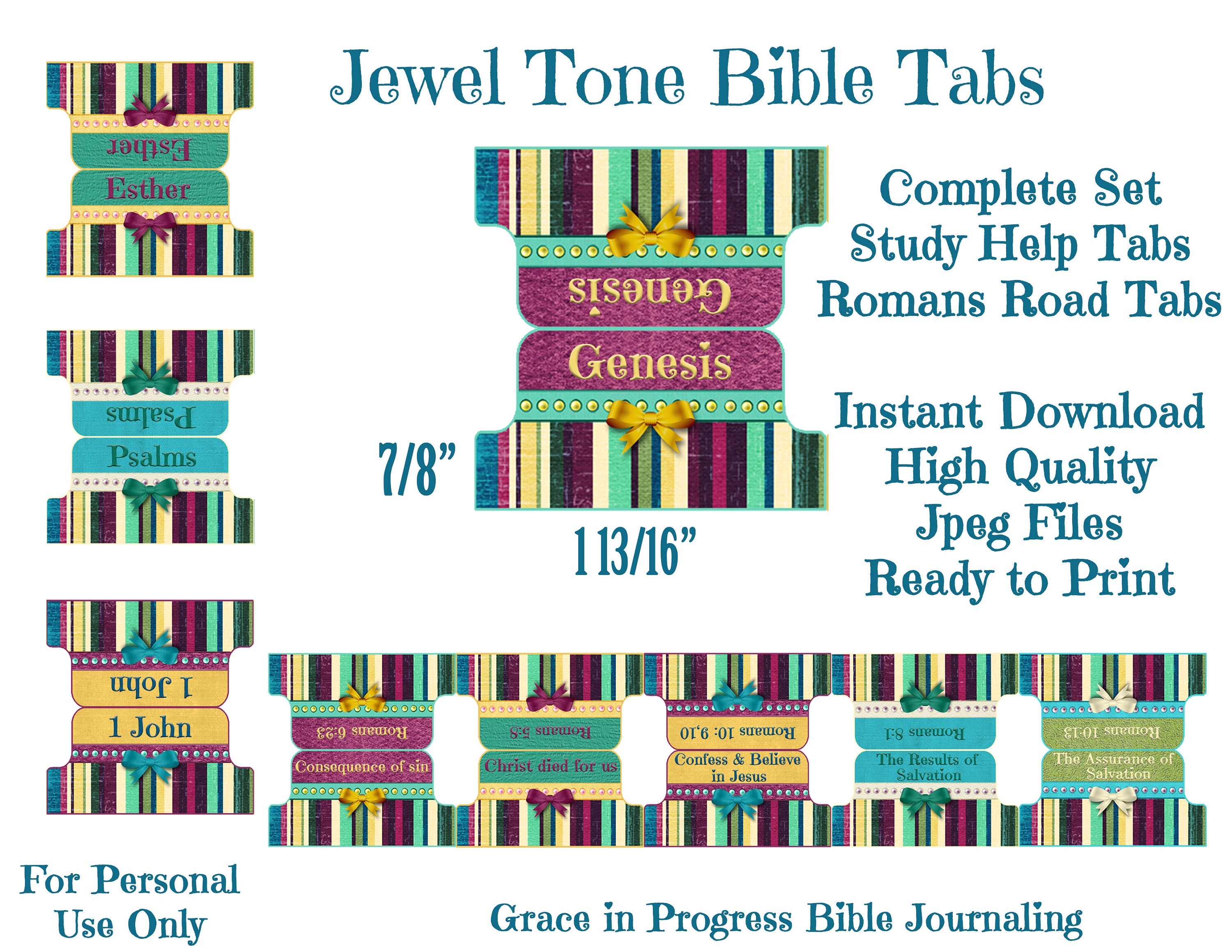 Jewel Tone Art Bible Tabs, Women's Bible Tabs, Large Print Bible Tabs ...