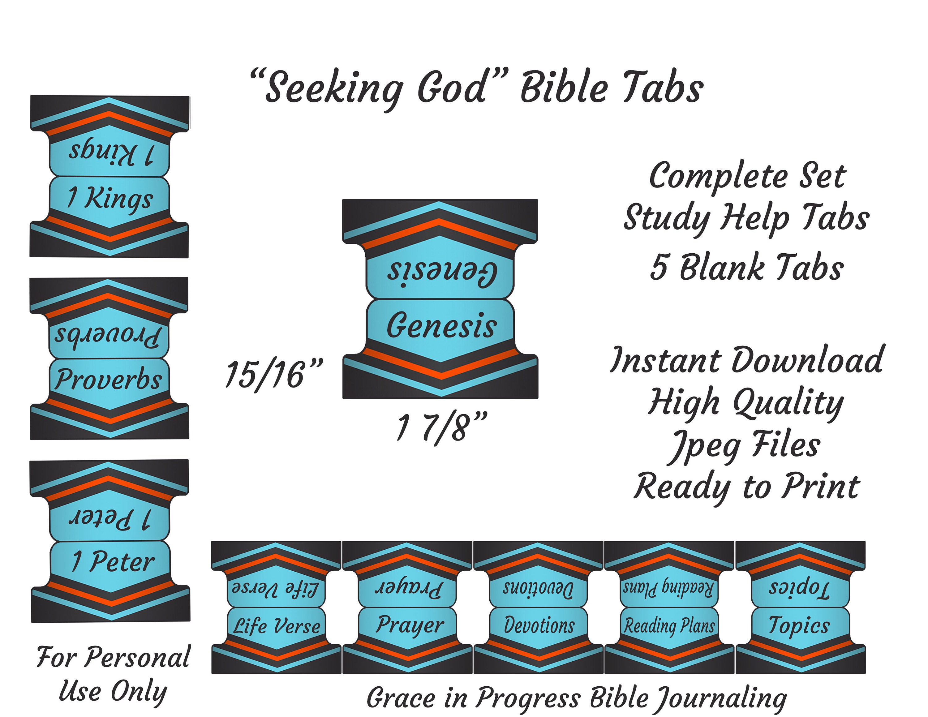 Men's Large Print Bible Tabs, Aqua/orange Bible Tabs, 66 Books of the ...