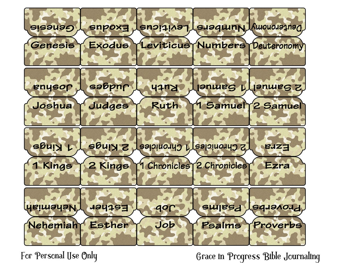 Camouflage Study Bible Tabs, Military Printable Bible Tabs, Men's Large ...