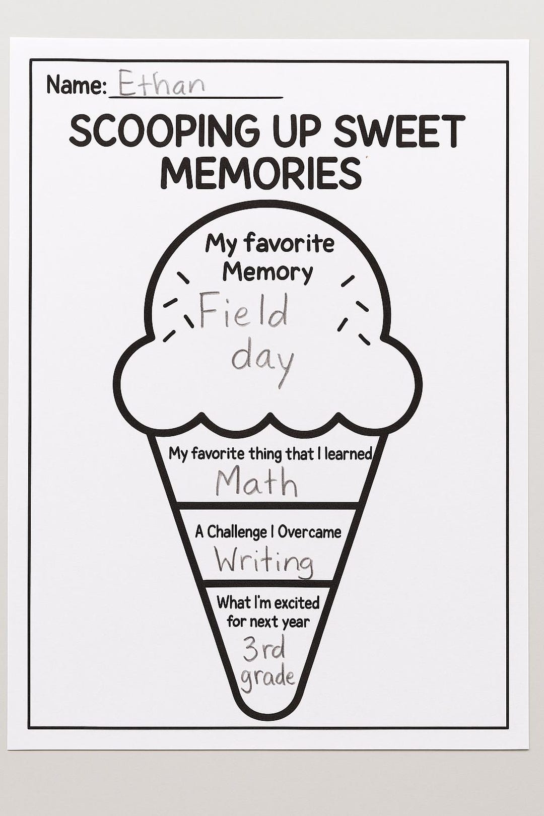 End of Year Ice Cream Worksheet: K-5 Reflection Activity (printable ...