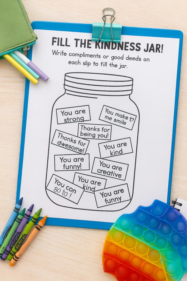 Fill the Kindness Jar Printable | SEL Activity Worksheet for Classroom ...