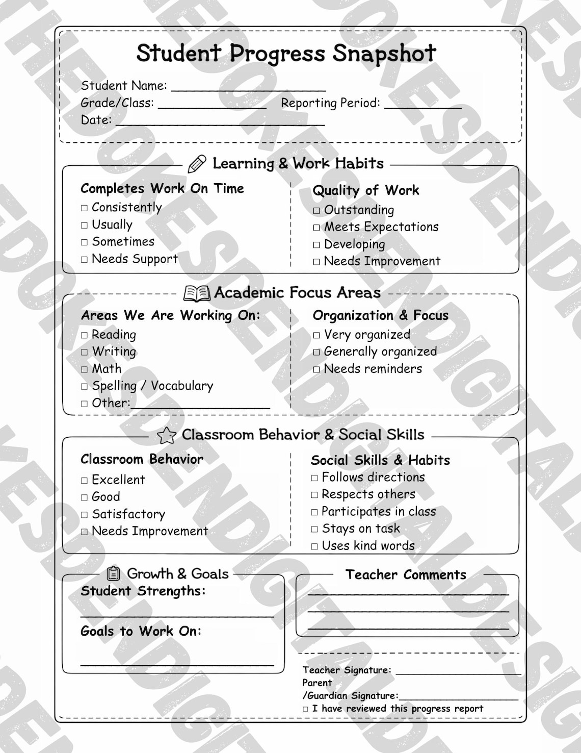 Student Progress Report | Teacher Checklist & Parent Communication Form ...