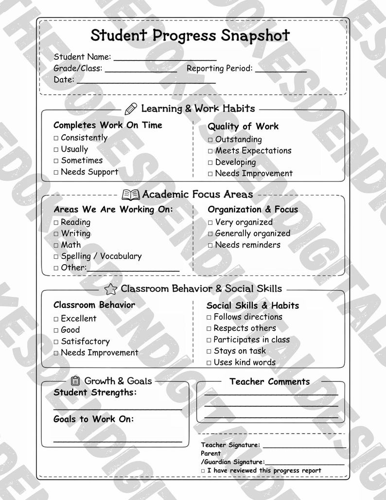 Student Progress Report | Teacher Checklist & Parent Communication Form ...