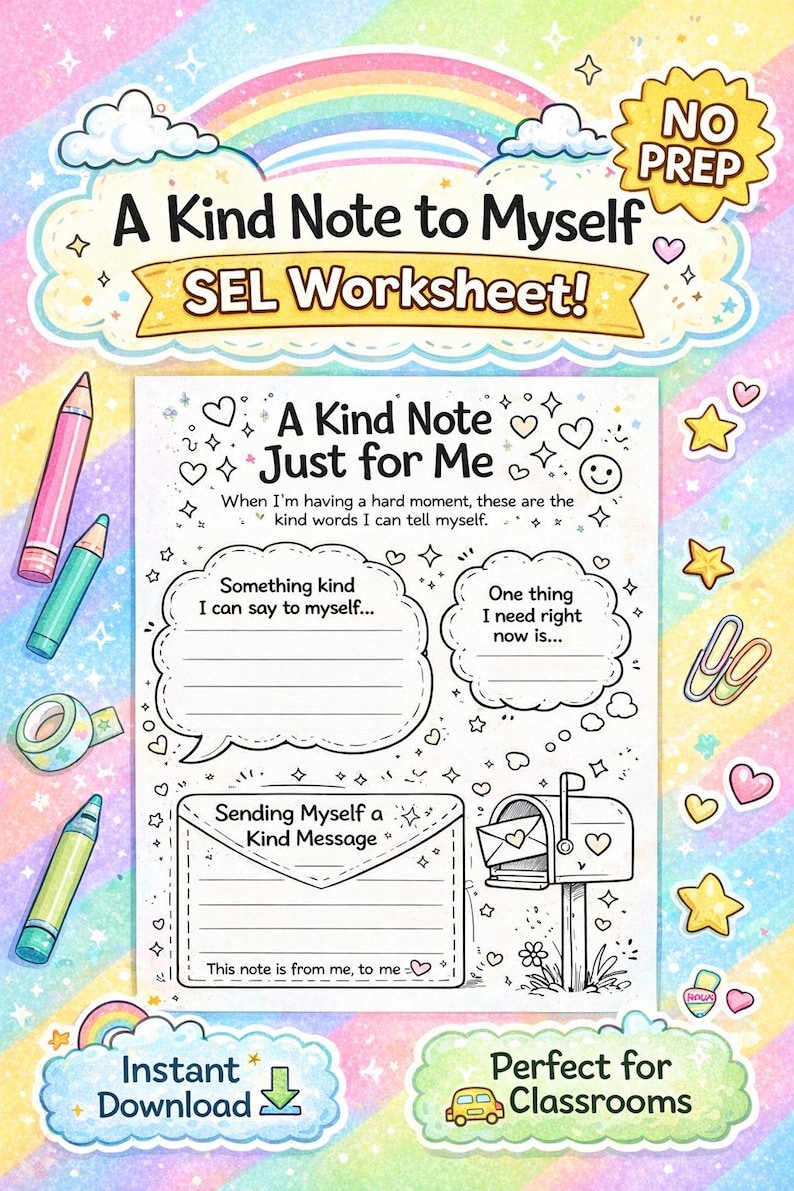 A Kind Note to Myself – SEL Writing Worksheet for Kids - Etsy