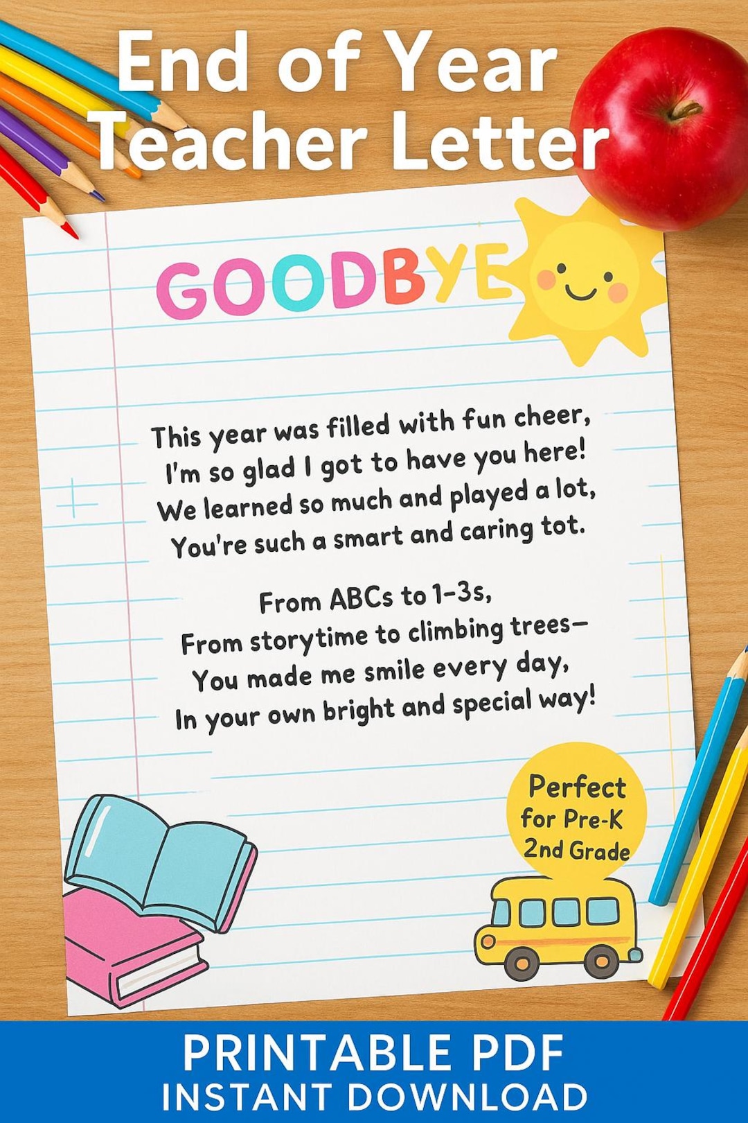 End of Year Teacher Goodbye Letter: Printable Poem (PDF) - Etsy