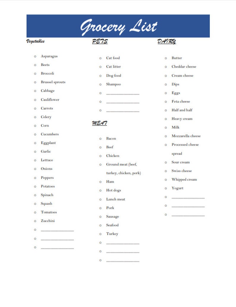 Printable Master Grocery List And Meal Planner Instant Etsy