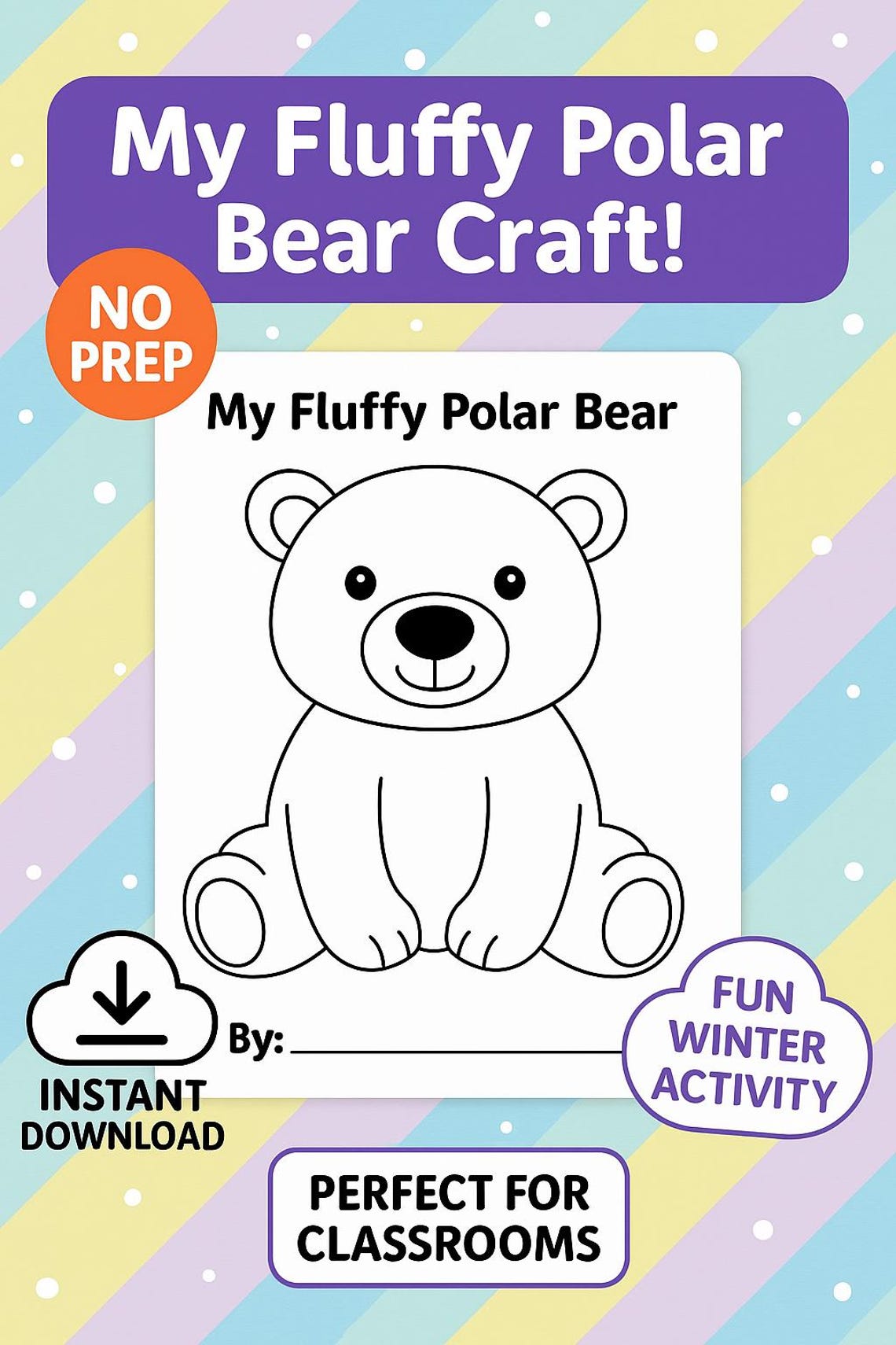 Fluffy Polar Bear Craft | Winter Cotton Ball Activity (PDF Pattern) - Etsy
