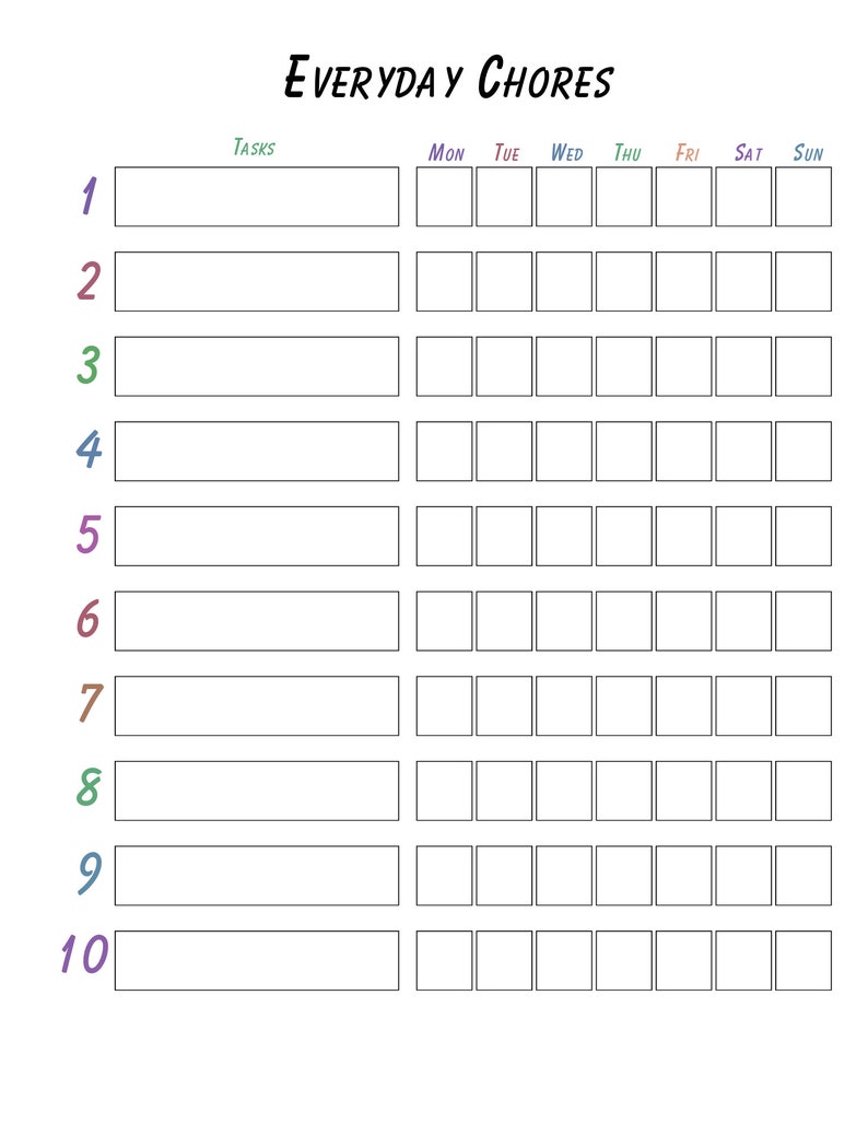 Printable Kid's Chore Chart: Responsibility Tracker (digital Download ...