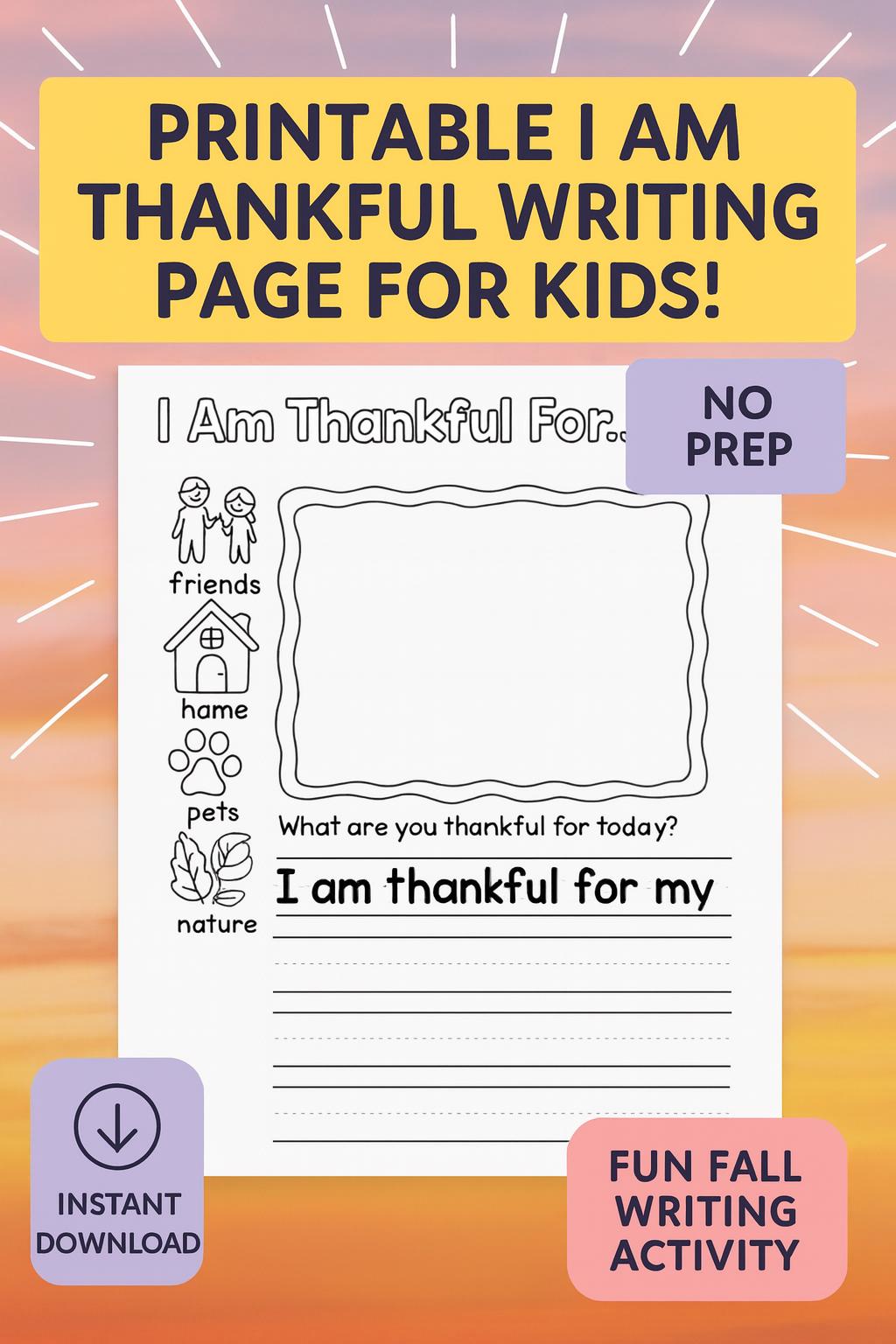 Printable Thanksgiving Gratitude Writing Page | No Prep Classroom ...