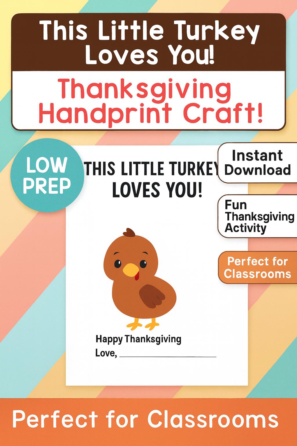 Thanksgiving Handprint Turkey Craft – Printable Classroom Activity for ...